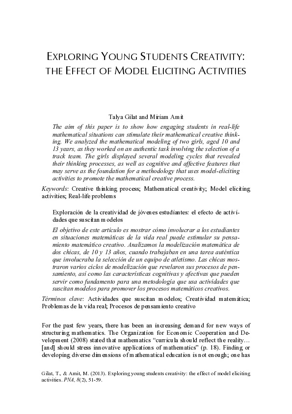 Exploring young students creativity: The effect of model eliciting ...