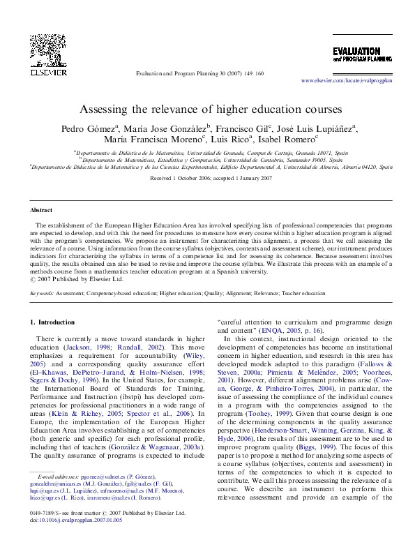 Assessing the relevance of higher education courses - Funes