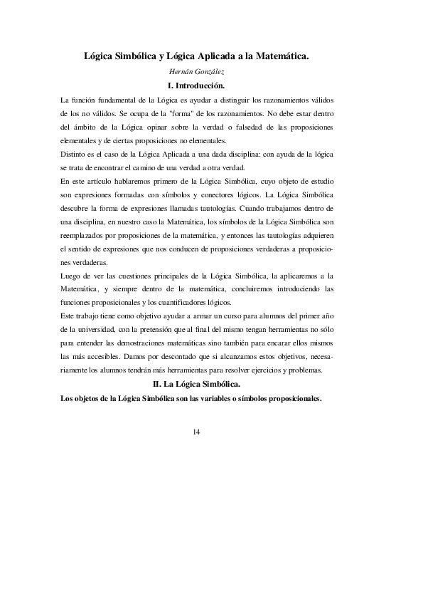 Lógica simbólica y lógica aplicada a la matemática - Funes