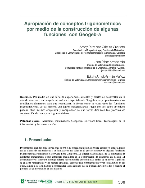 Apropiación de conceptos trigonométricos por medio de la construcción de algunas funciones con ...