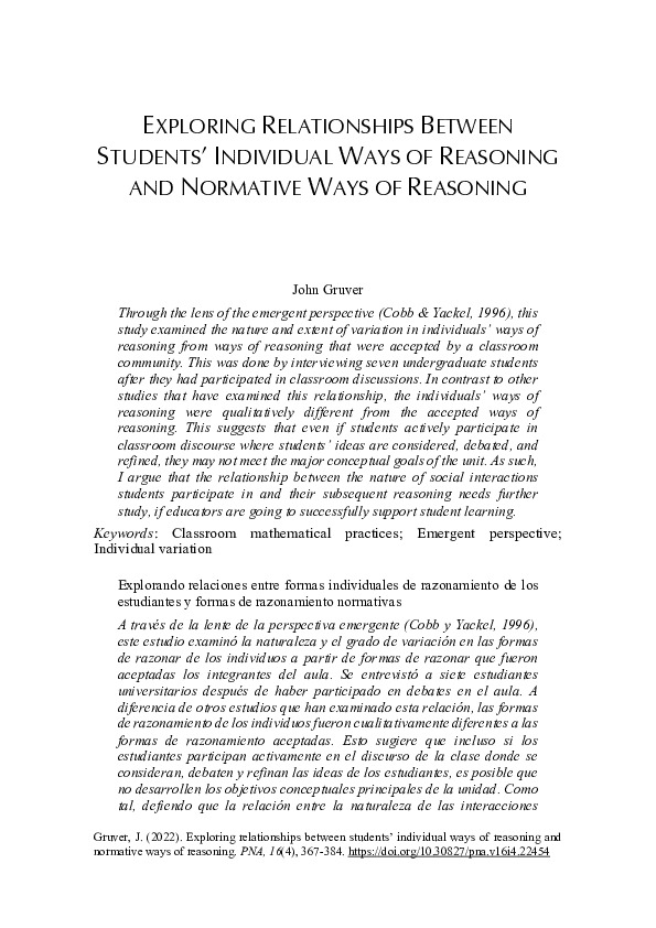 Exploring relationships between students’ individual ways of reasoning ...