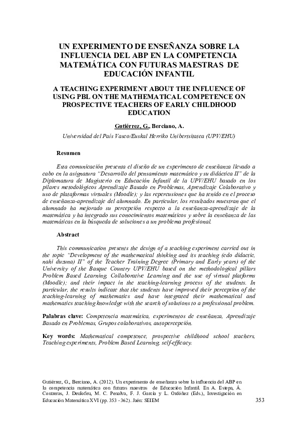 Un experimento de enseñanza sobre la influencia del ABP en la ...