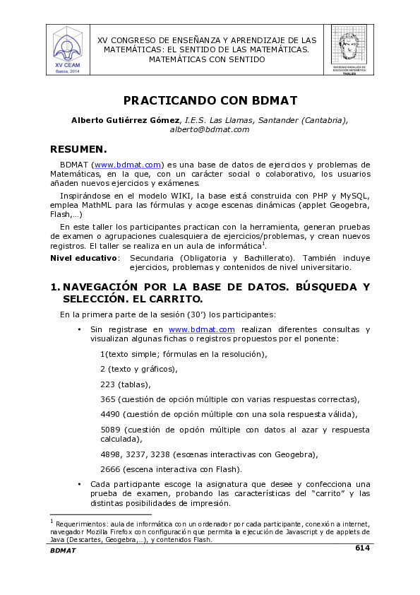 Practicando con BDMAT - Funes