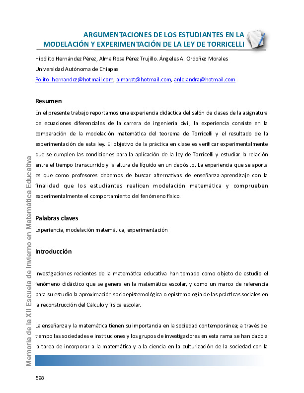 Argumentaciones de los estudiantes en la modelación experimentación de ...