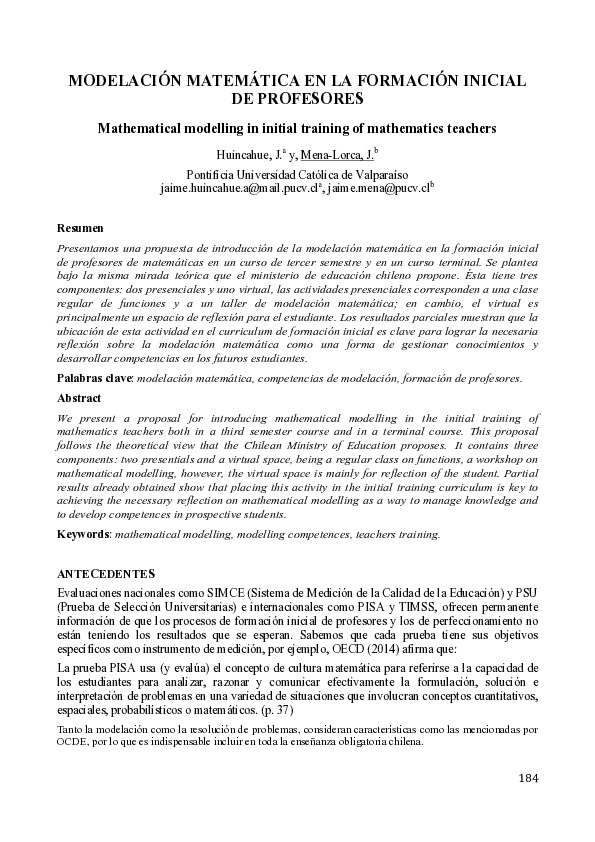 Modelación matemática en la formación inicial de profesores - Funes