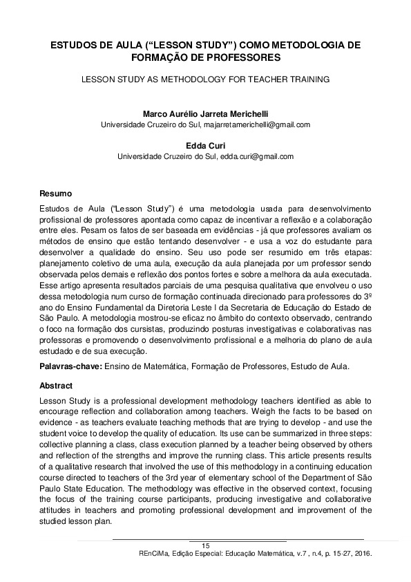 Estudos de aula (“Lesson Study”) como metodologia de formação de ...