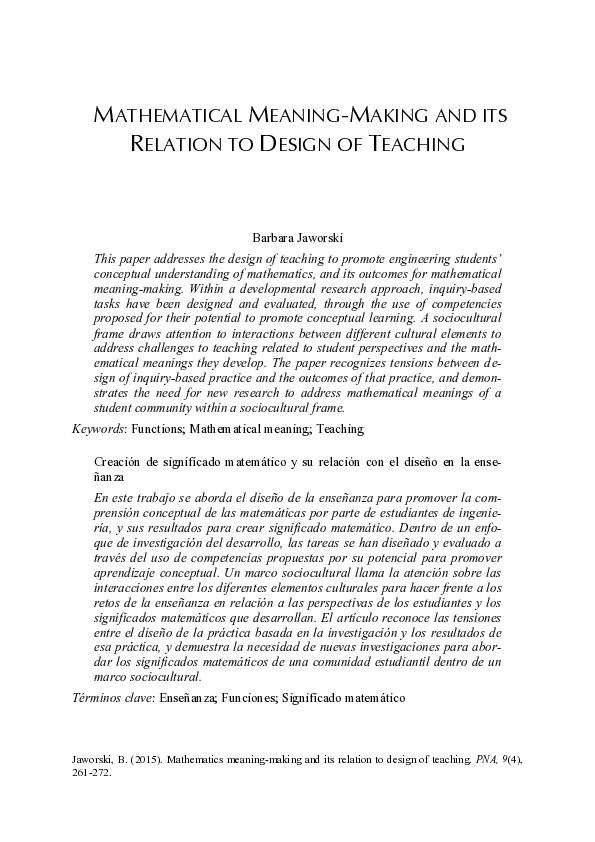 Mathematics meaning-making and its relation to design of teaching - Funes