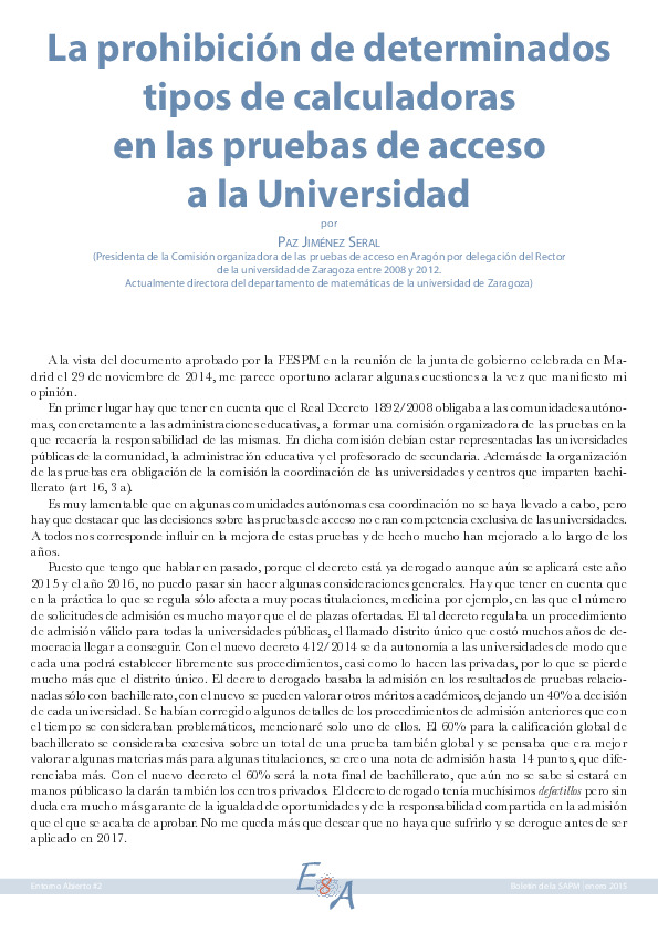 La prohibición de determinados tipos de calculadoras en las pruebas de ...