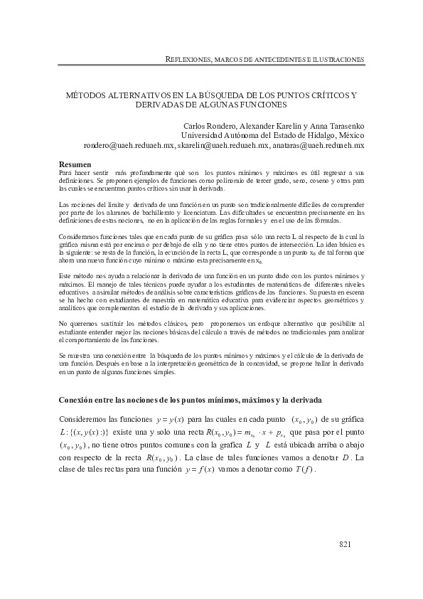 Métodos alternativos en la búsqueda de los puntos críticos y derivadas ...
