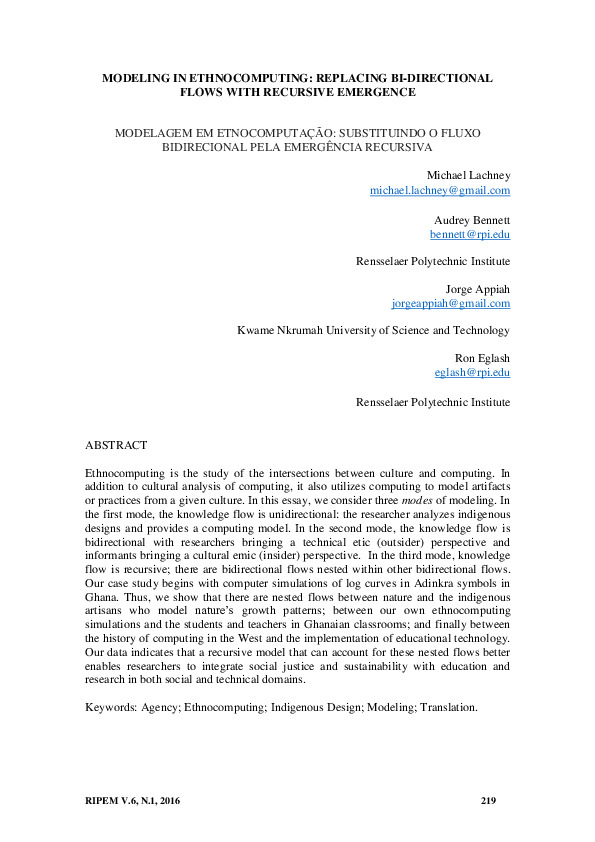 Modeling in ethnocomputing: replacing bi-directional flows with recursive emergence - Funes
