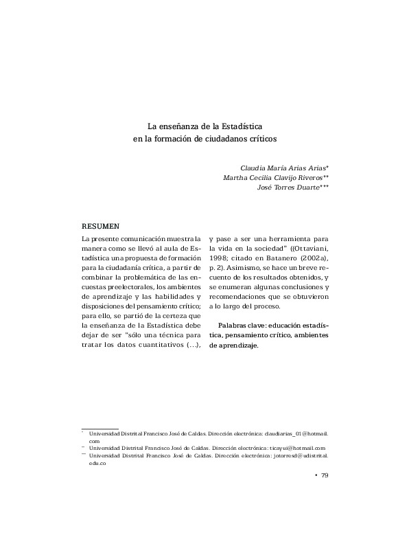 La enseñanza de la estadística en la formación de ciudadanos críticos ...