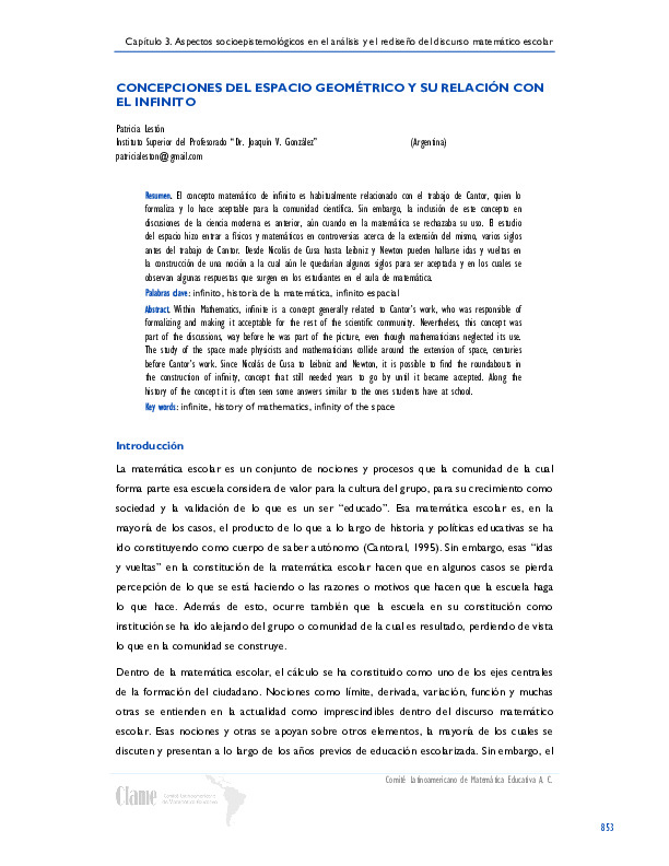 Conceptos del espacio geométrico y su relación con el infinito - Funes
