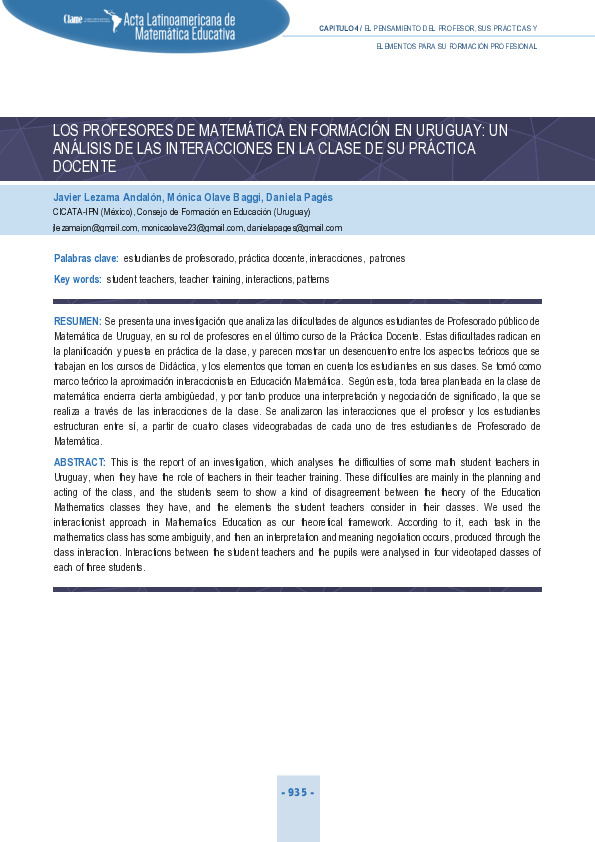 Los profesores de matemática en formación en Uruguay: un análisis de las interacciones en la ...