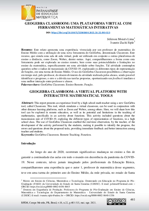 GeoGebra classroom: uma plataforma virtual com ferramentas matemáticas ...
