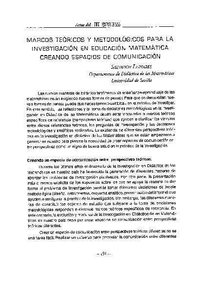 Marcos teóricos y metodológicos para la investigación en Educación ...