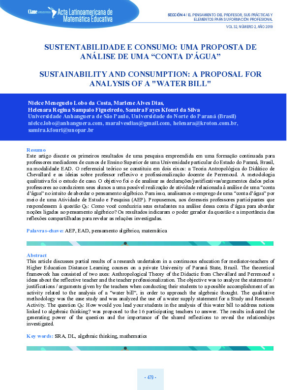 Sustentabilidade e consumo: uma proposta de análise de uma “conta d’água” - Funes