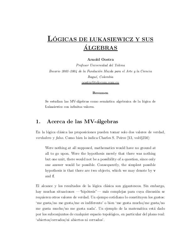 Lógicas de Lukasiewicz y sus álgebras - Funes