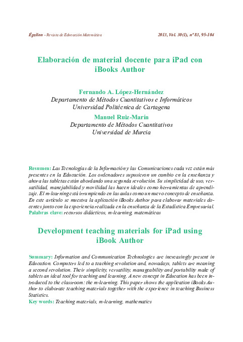 Elaboración de material docente para iPad con iBooks Author - Funes