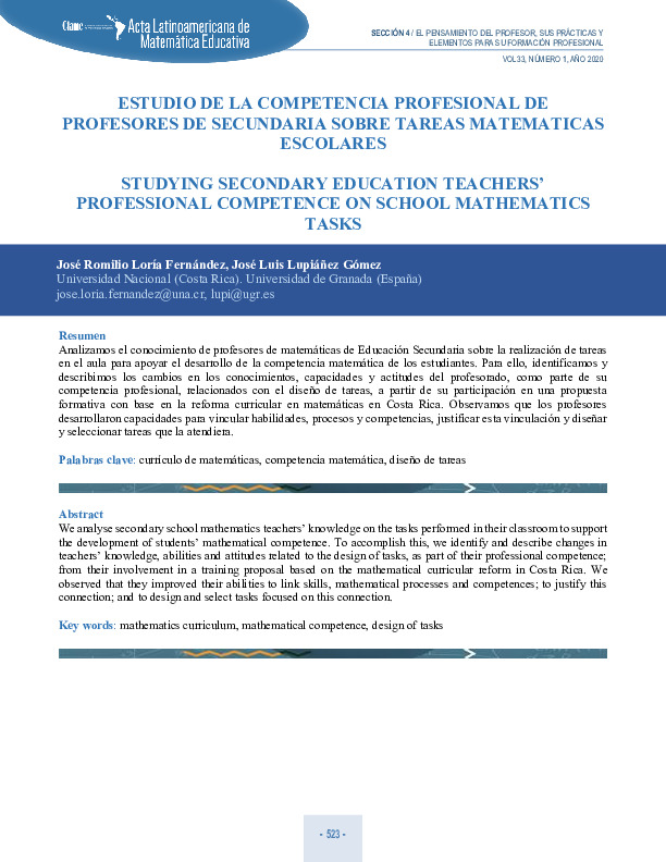 Estudio de la competencia profesional de profesores de secundaria sobre ...