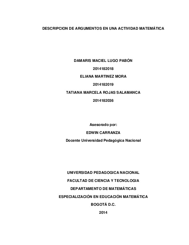 Descripción de argumentos en una actividad matemática - Funes