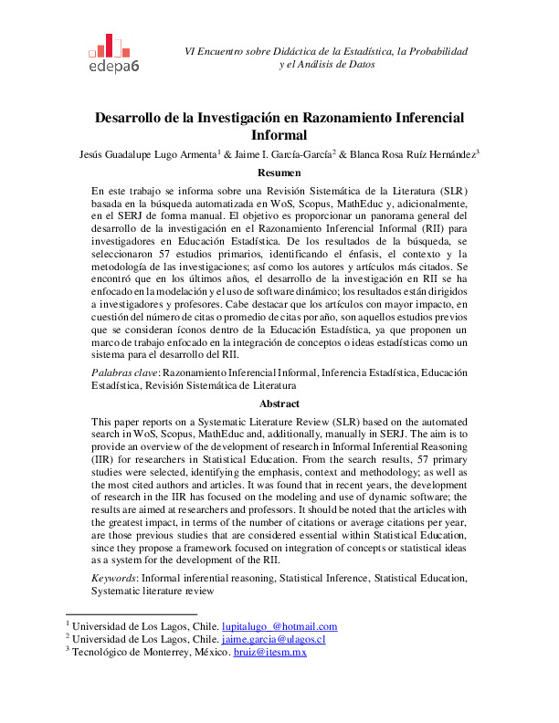 Desarrollo de la investigación en razonamiento inferencial informal - Funes