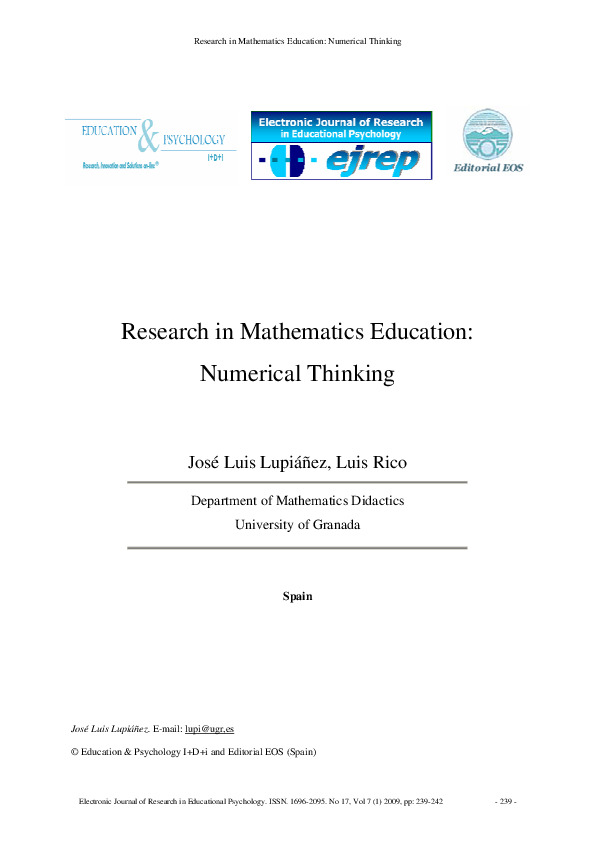 Research in mathematics education: numerical thinking - Funes