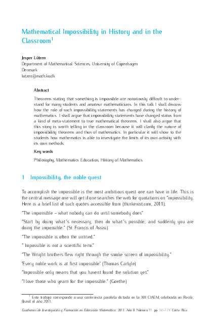 Mathematical Impossibility in History and in the Classroom - Funes