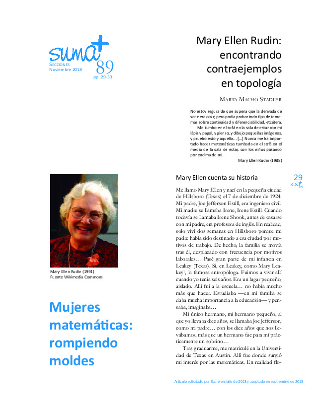Mary Ellen Rudin: encontrando contraejemplos en topología - Funes