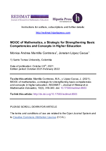 MOOC of mathematics, a strategic for strengthening basic competencies and concepts in higher ...