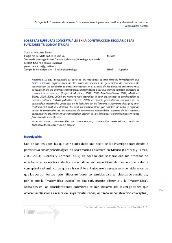 Sobre las rupturas conceptuales en la construcción escolar de las funciones trigonométricas - Funes