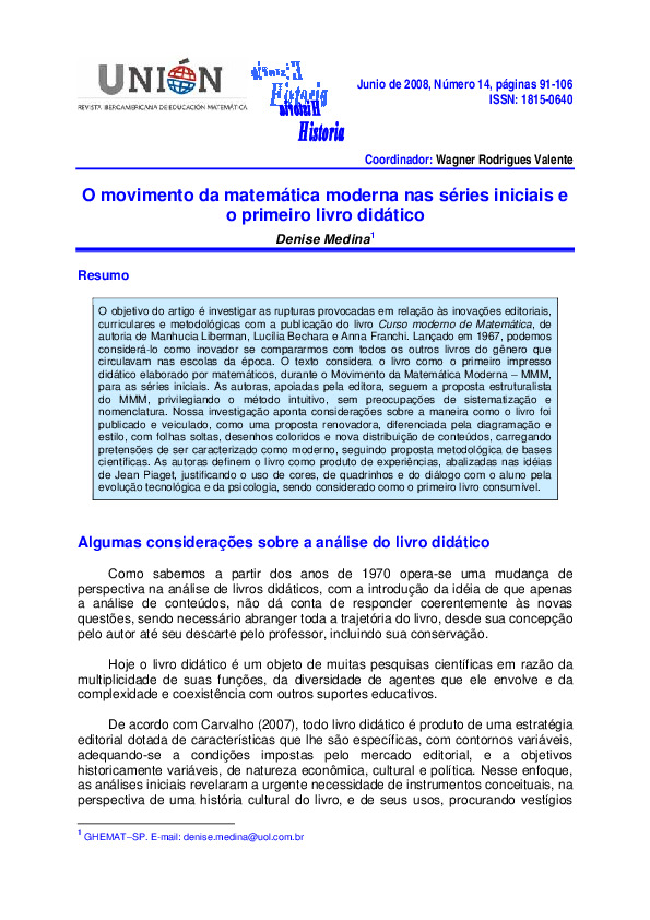 O movimento da matemática moderna nas séries iniciais e o primeiro ...
