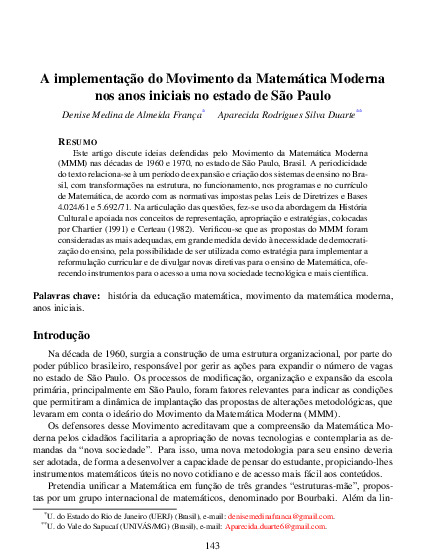 A implementação do Movimento da Matemática Moderna nos anos iniciais no ...