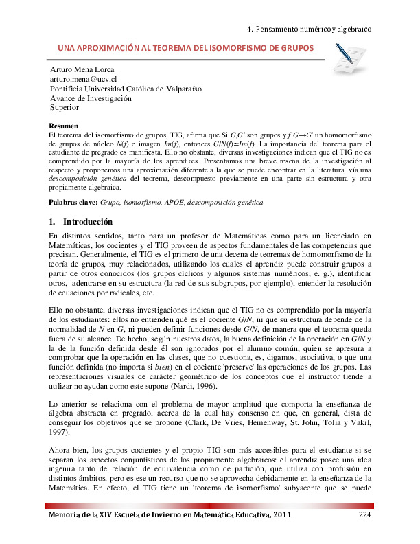 Una aproximación al teorema del isomorfismo de grupos - Funes