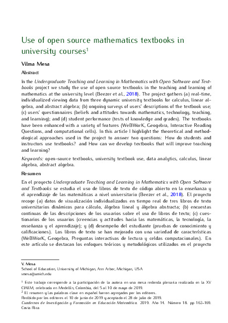 Use of open source mathematics textbooks in university courses - Funes