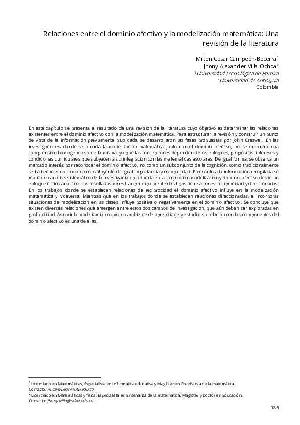 Relaciones entre el dominio afectivo y la modelización matemática: Una ...