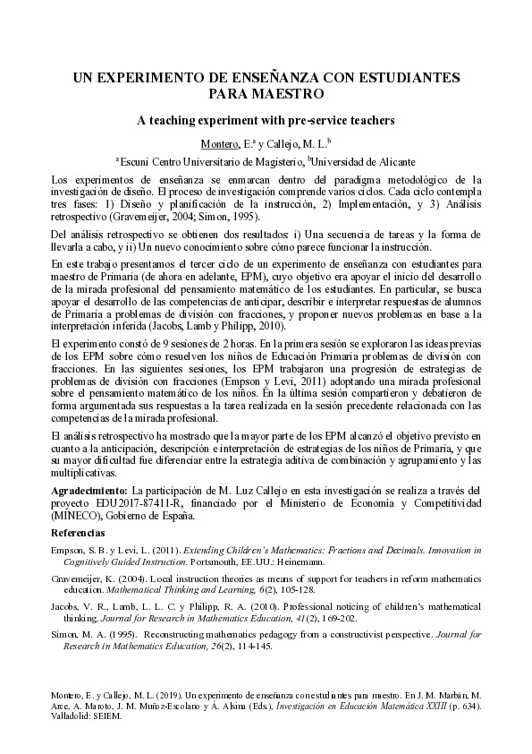 Un experimento de enseñanza con estudiantes para maestro - Funes