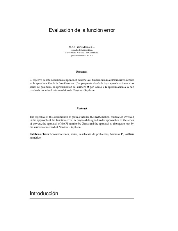 Evaluación de la función error - Funes