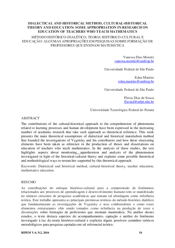 Dialectical and historical method, cultural-historical theory and ...