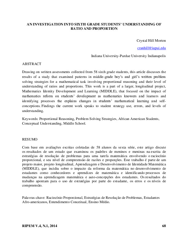 An investigation into sixth grade students’ understanding of ratio and proportion - Funes