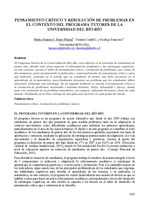 Pensamiento crítico y resolución de problemas en el contexto del ...