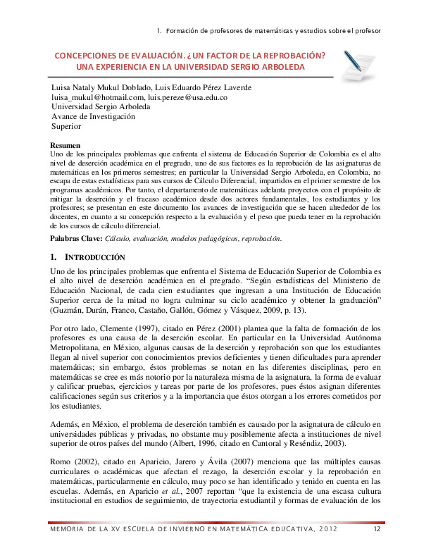 Concepciones de evaluación. ¿un factor de la reprobación? Una experiencia en la Universidad ...