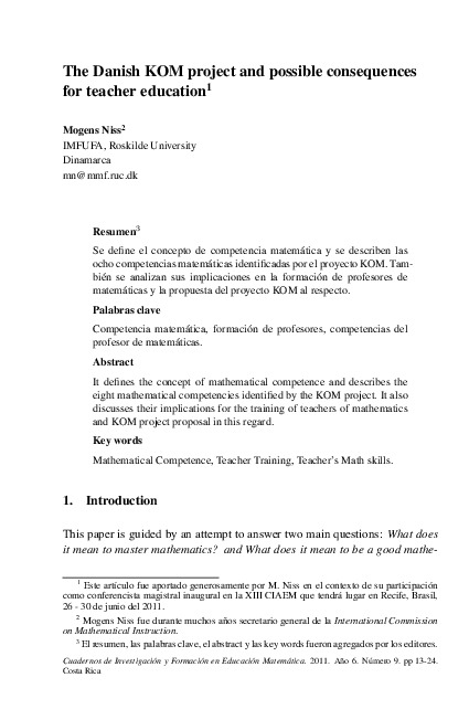 The Danish KOM project and possible consequences for teacher education - Funes