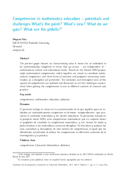 Competencies in mathematics education – potentials and challenges What ...