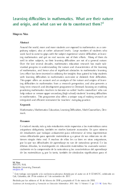 Learning difficulties in mathematics. What are their nature and origin ...