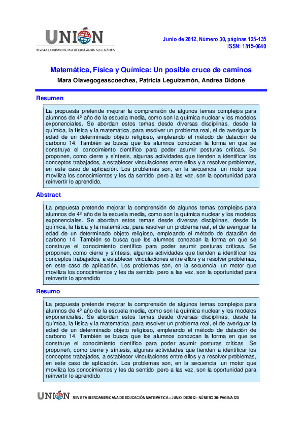 Matemática, física y química: un posible cruce de caminos - Funes