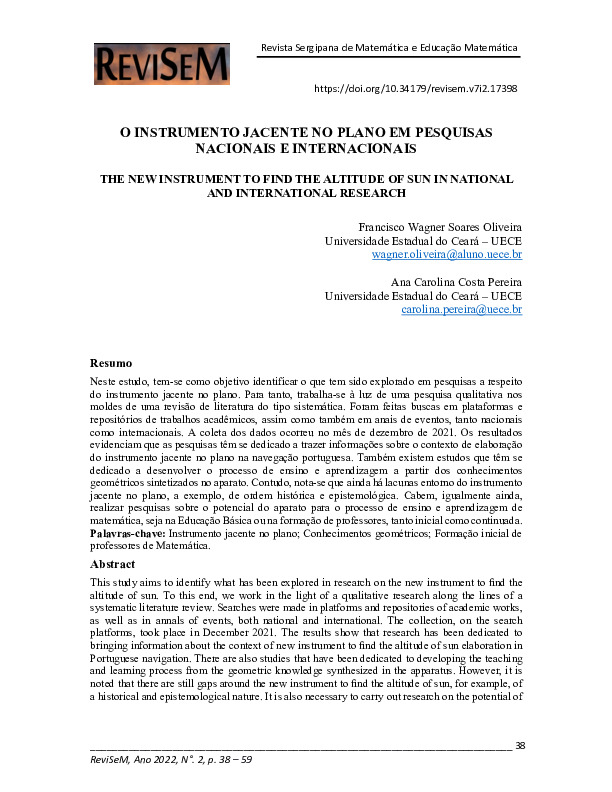 O instrumento jacente no plano em pesquisas nacionais e internacionais ...