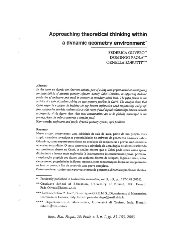 Approaching theoretical thinking within a dynamic geometry environment ...