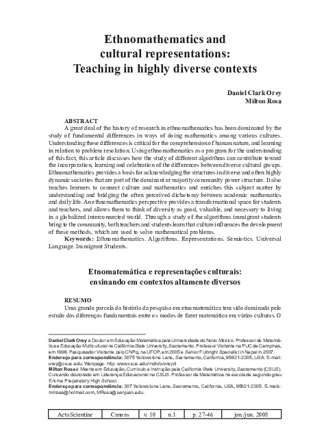 Ethnomathematics and cultural representations: teaching in highly ...
