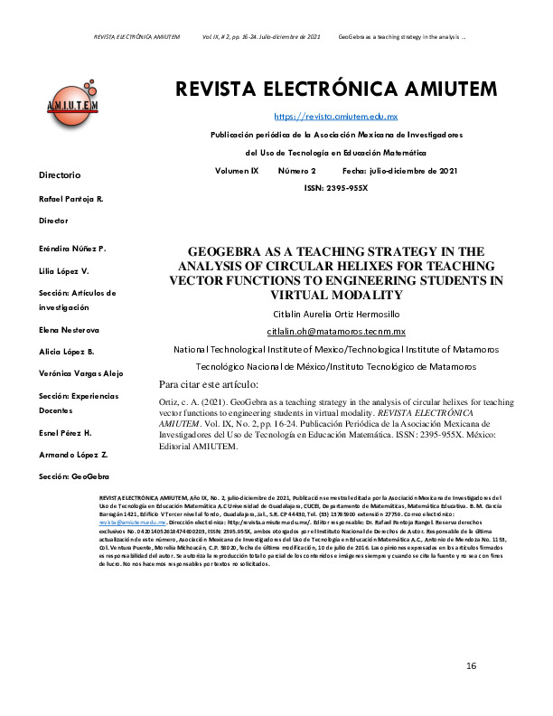 GeoGebra as a teaching strategy in the analysis of circular helixes for ...