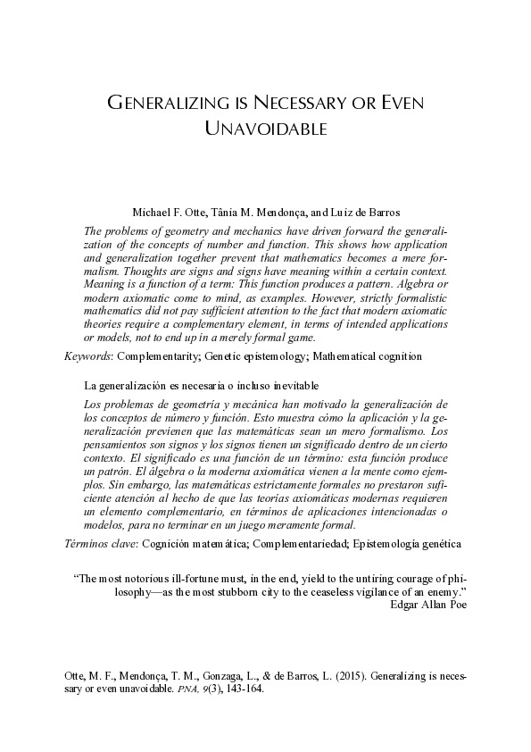 Generalizing is necessary or even unavoidable - Funes